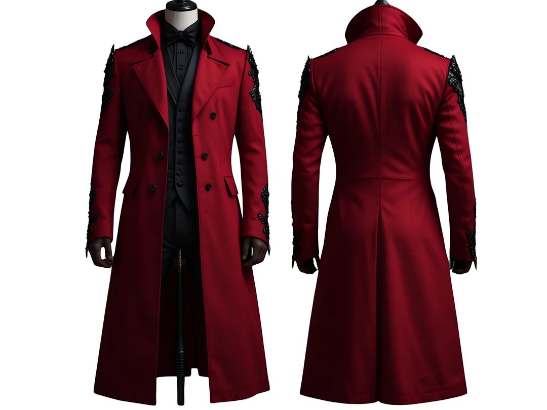 Red Gothic Dracula Tailcoat: Victorian Vampire Steampunk Cotton Jacket ...