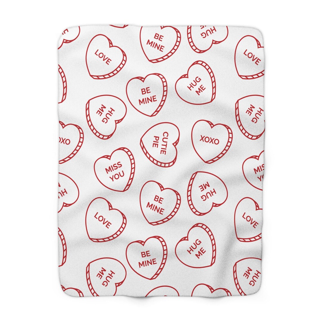 Valentine Candy Hearts Sherpa Blanket | Conversation Heart Pattern - Etsy