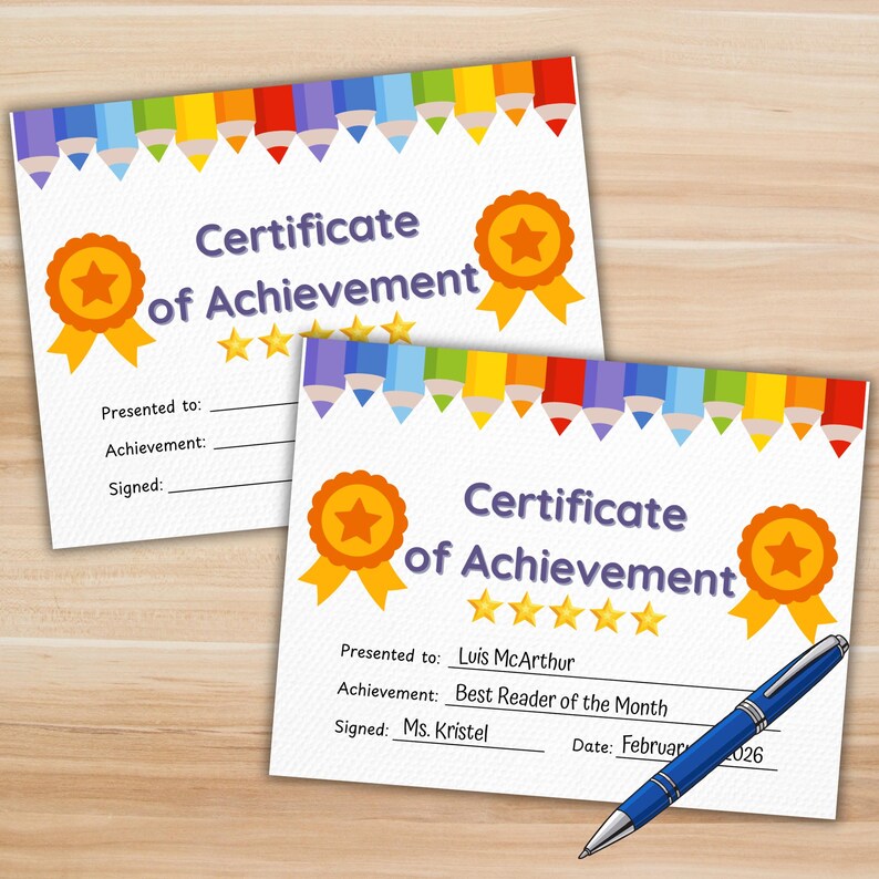 Printable Student Achievement Award Certificate, Classroom Recognition ...