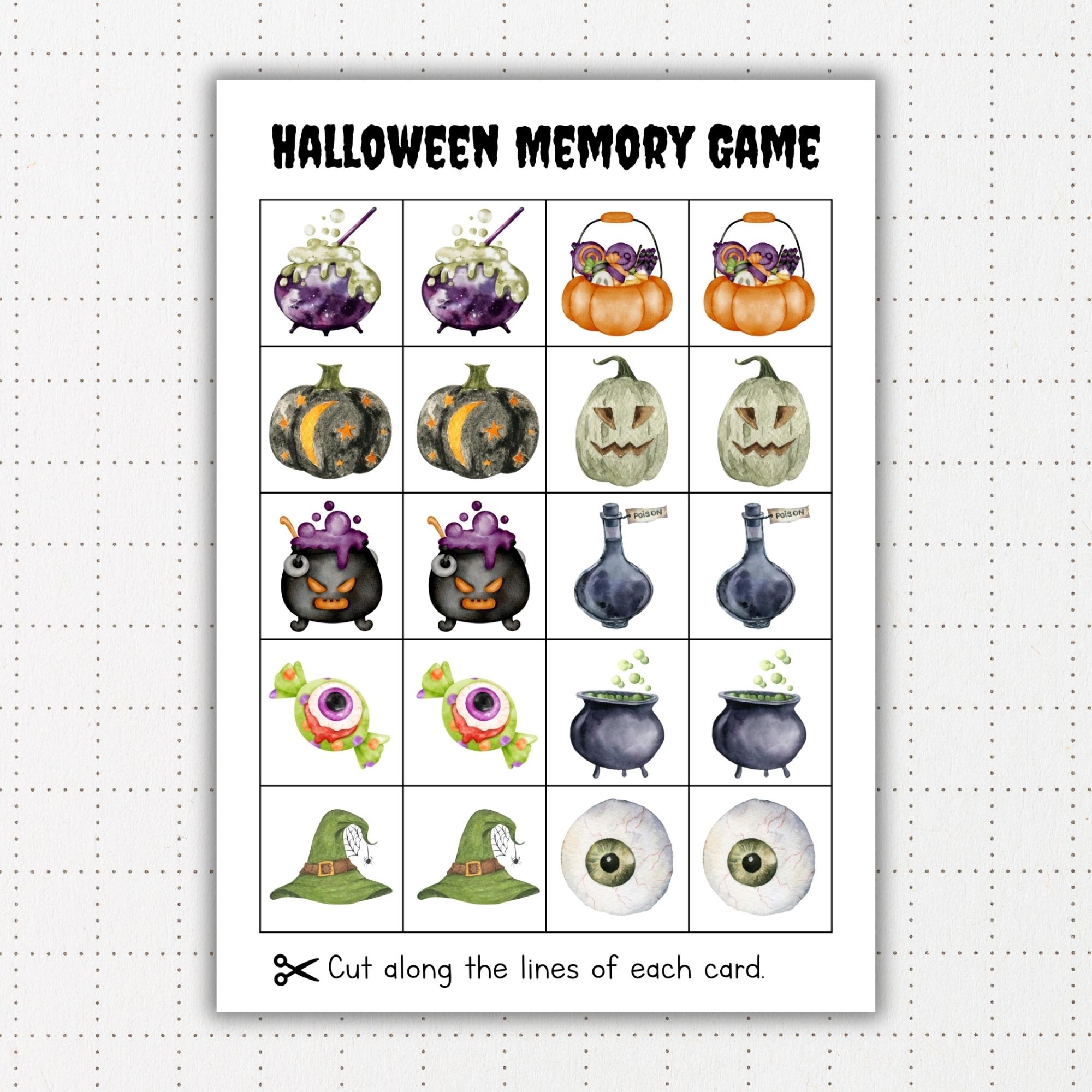 Watercolor Halloween Memory Game: 40 Matching Cards (A4 PDF) - Etsy