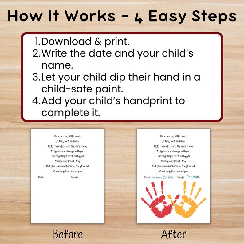 Toddler Handprint Poem Keepsake, DIY Memory Craft Wall Decor, Mother ...
