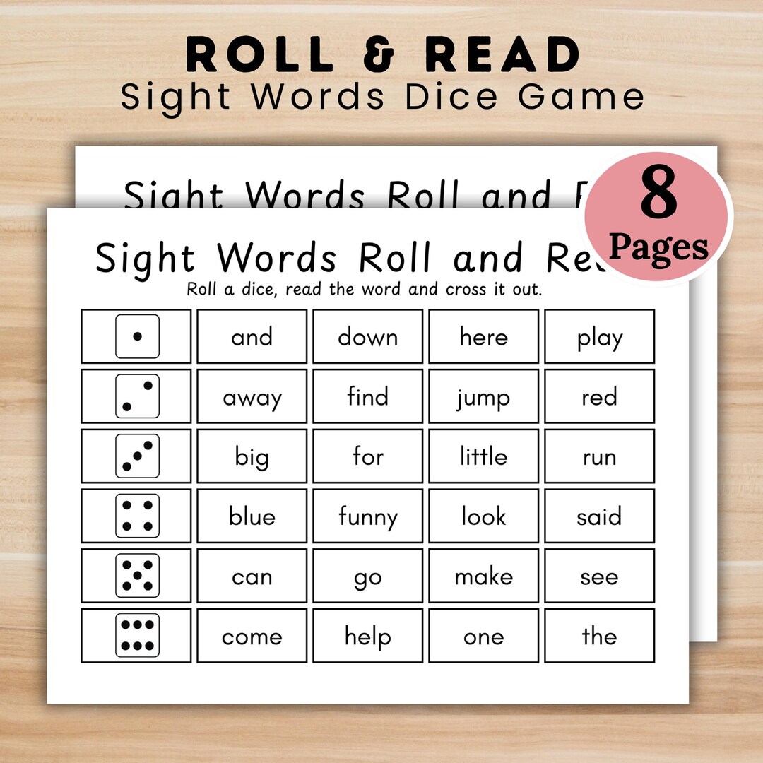 Sight Words Roll and Read Dice Game, Kindergarten Literacy Activity ...