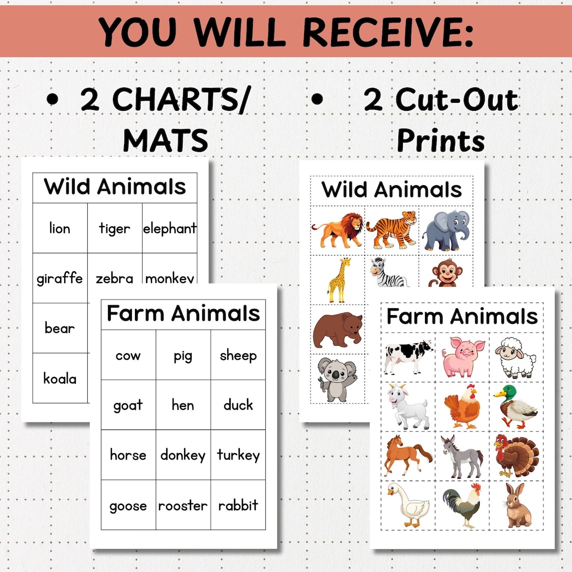 Farm & Wild Animals Sorting Game: Montessori Learning Printable (PDF ...