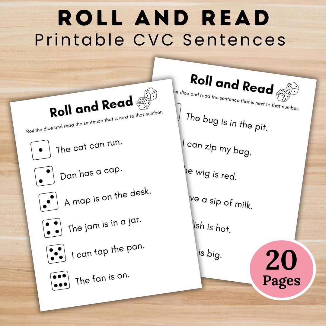 CVC Sentences Printable, Kindergarten Phonics Dice Reading Game, Roll ...