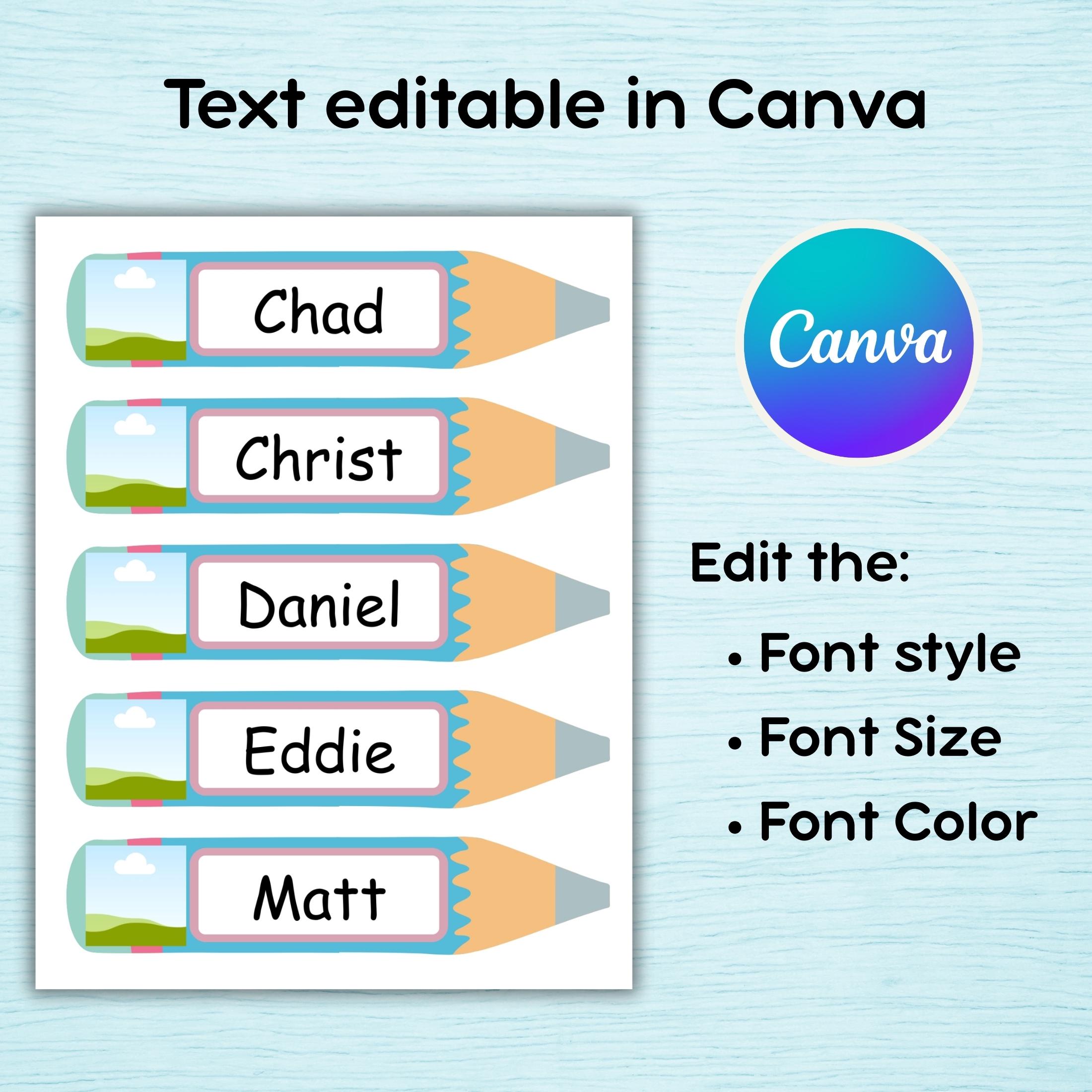 Pencil Theme Classroom Name Tags With Pictures - Printable Canva ...