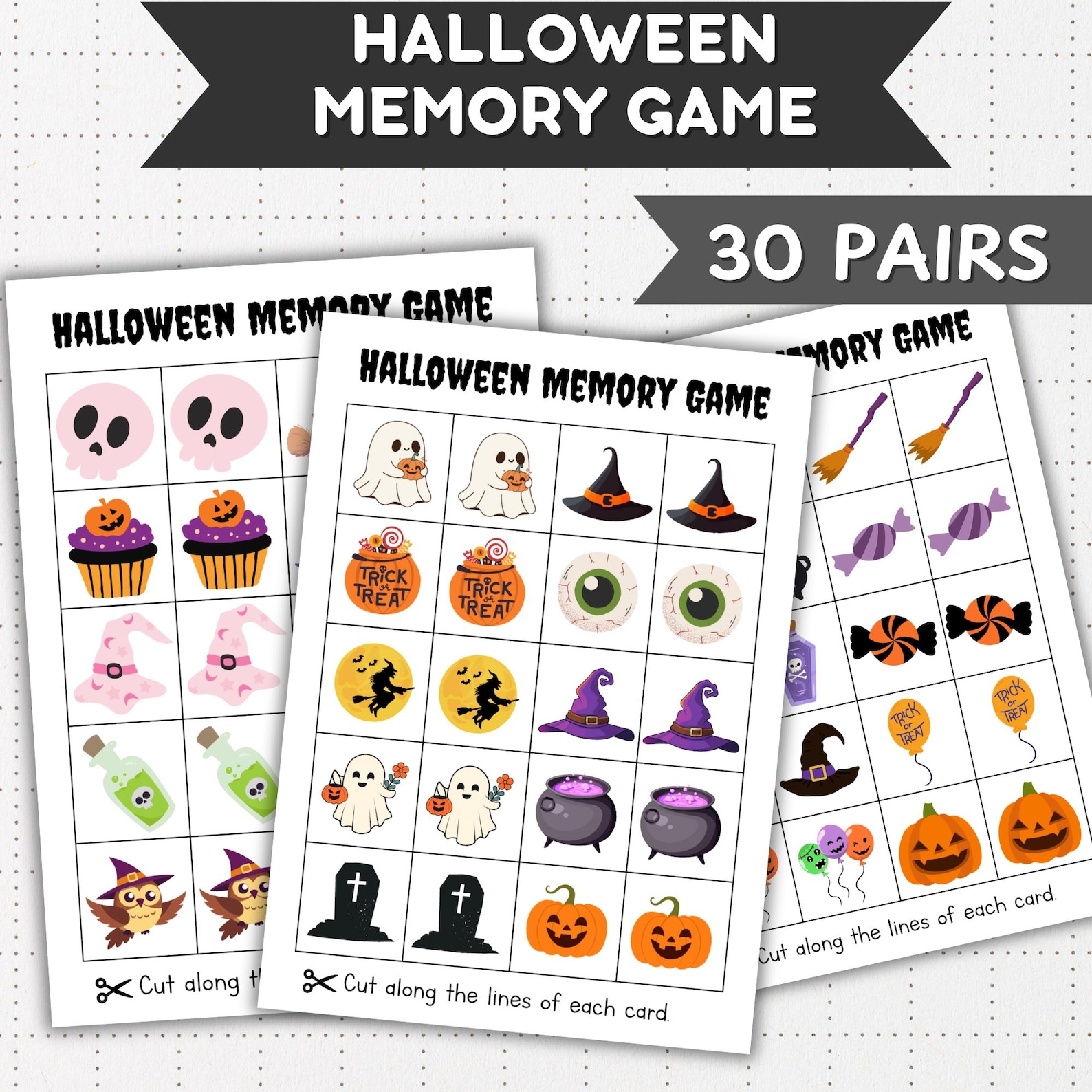 Halloween Memory Game Printable – 30 Spooky Matching Pairs for Kids ...