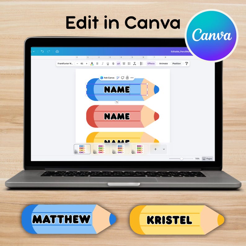 Editable Pencil Name Tags, Classroom Desk Labels, Back to School ...