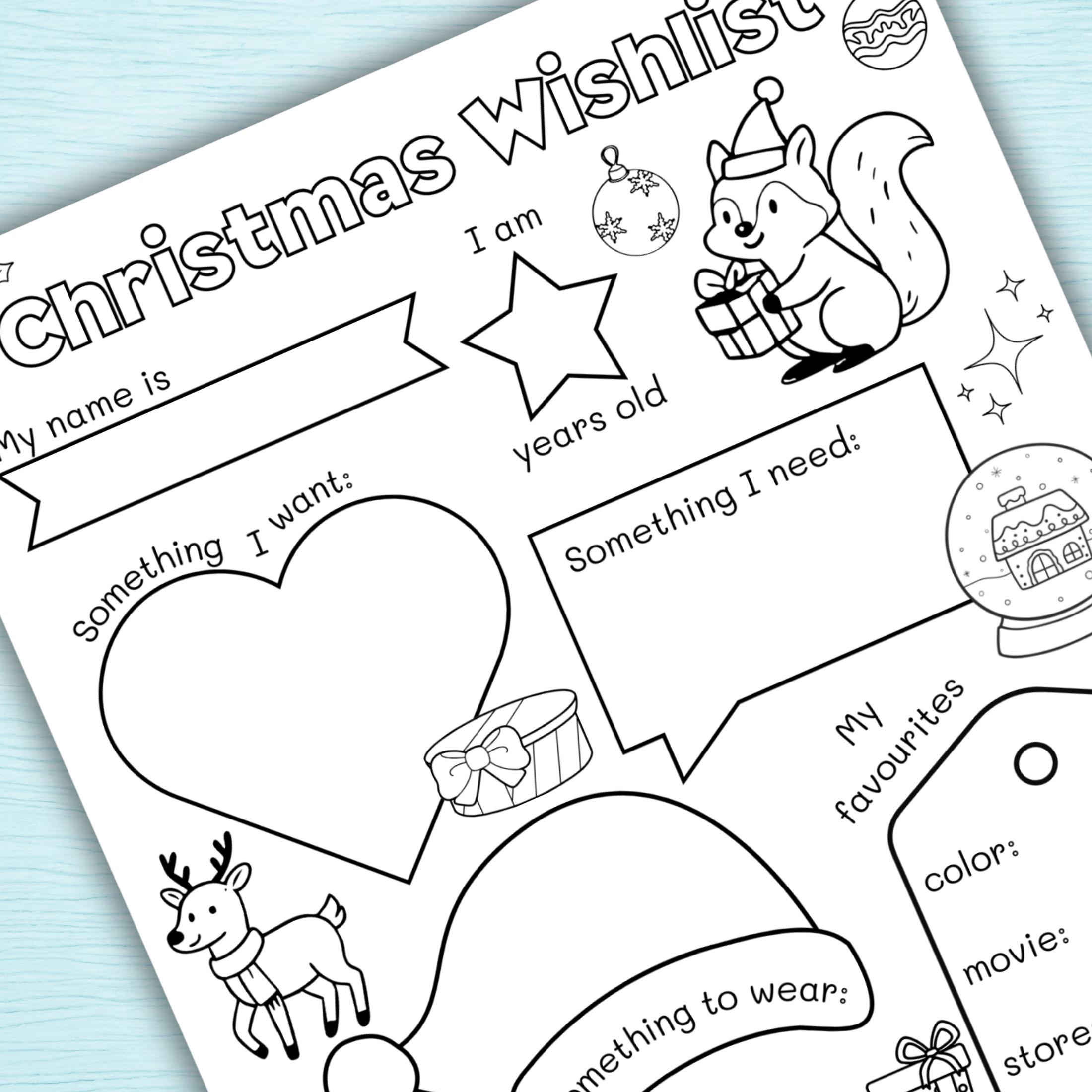 Christmas Wishlist Worksheet for Kids, Printable Holiday Wish List ...