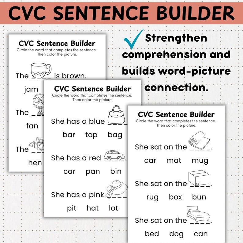 Printable CVC Word Worksheet Bundle: 70-page Phonics Activities (PDF ...
