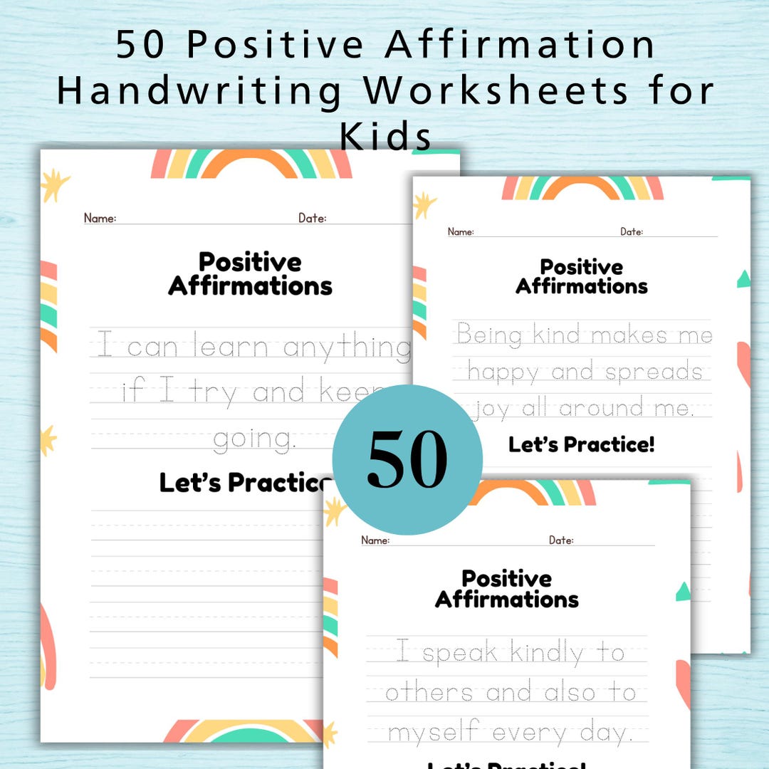 50 Kids Positive Affirmations, Mindfulness, Tracing Positive Quotes for ...