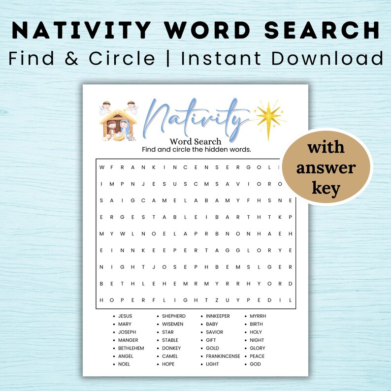 Nativity Word Search Printable: Christmas Activity for Teens & Adults ...