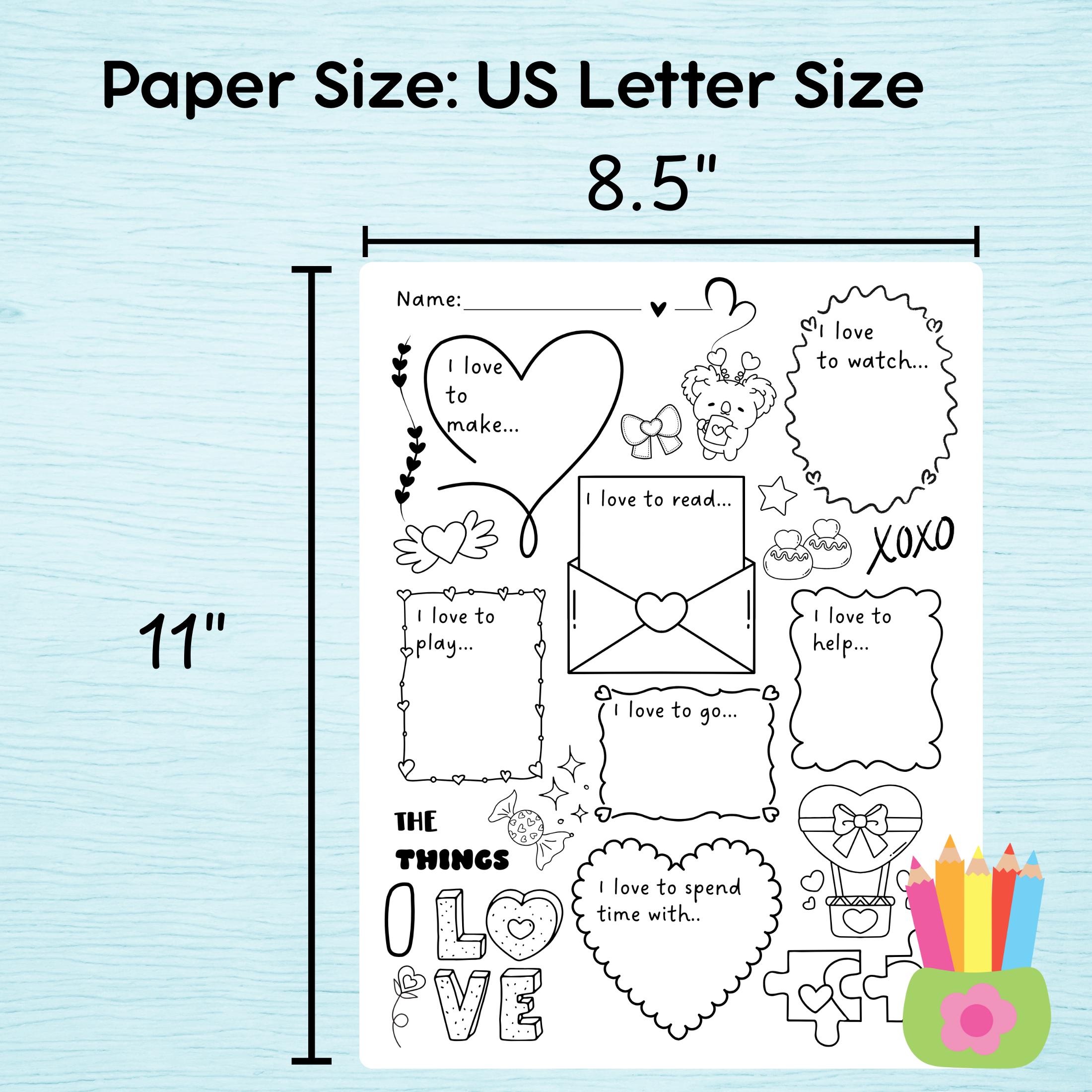 All About Me Worksheet, Valentine's Day Writing Activity, the Things I ...