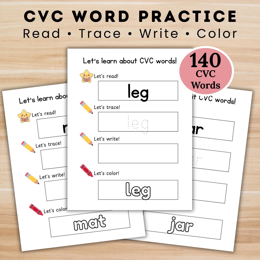 CVC Word Practice Worksheets, Kindergarten Phonics, Read Trace Write ...
