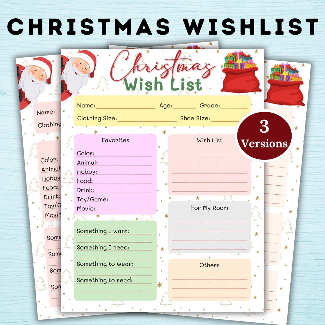 Christmas Wish List Worksheet, Holiday Wishlist Template, Kids ...