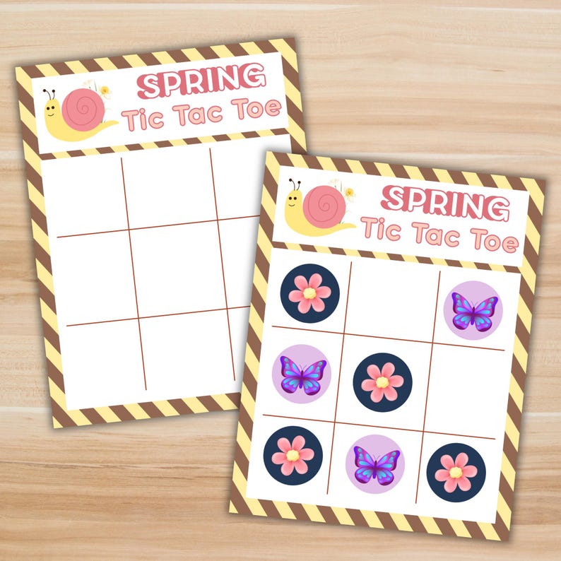 Spring Tic Tac Toe Game, Kids Activity, Flowers Butterflies (digital ...