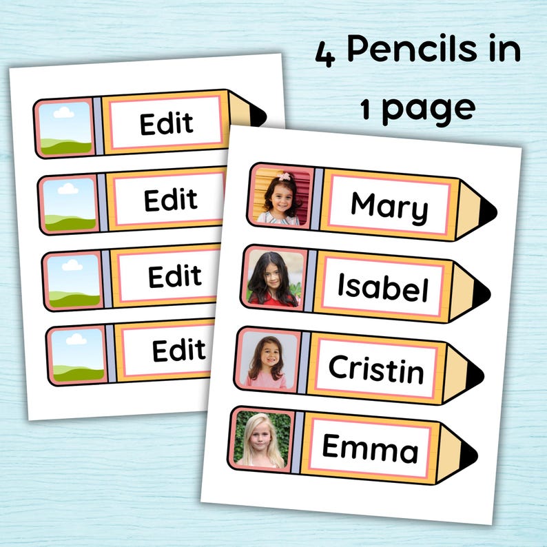 Editable Pencil Name Tags, Classroom Labels With Photos, Student Desk ...