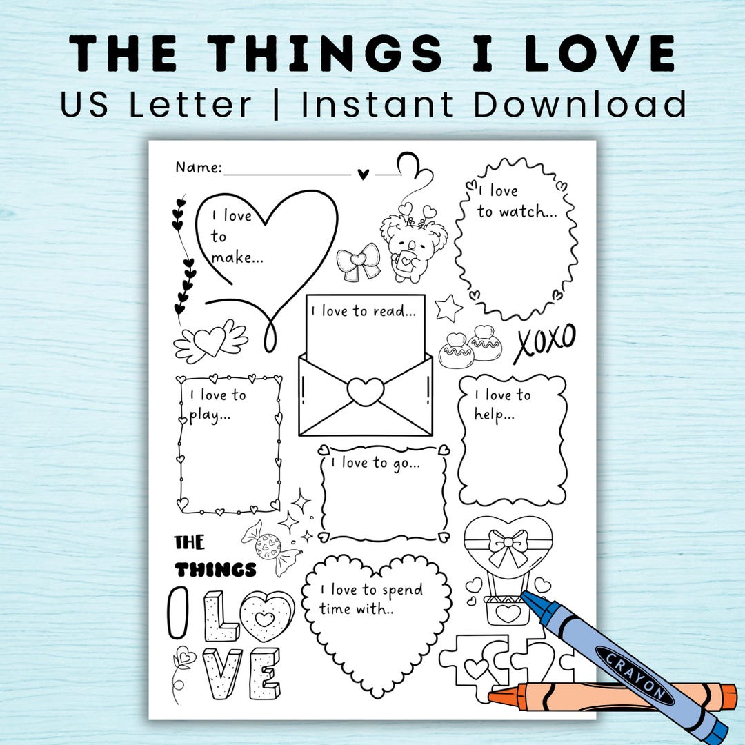 All About Me Worksheet, Valentine's Day Writing Activity, the Things I ...