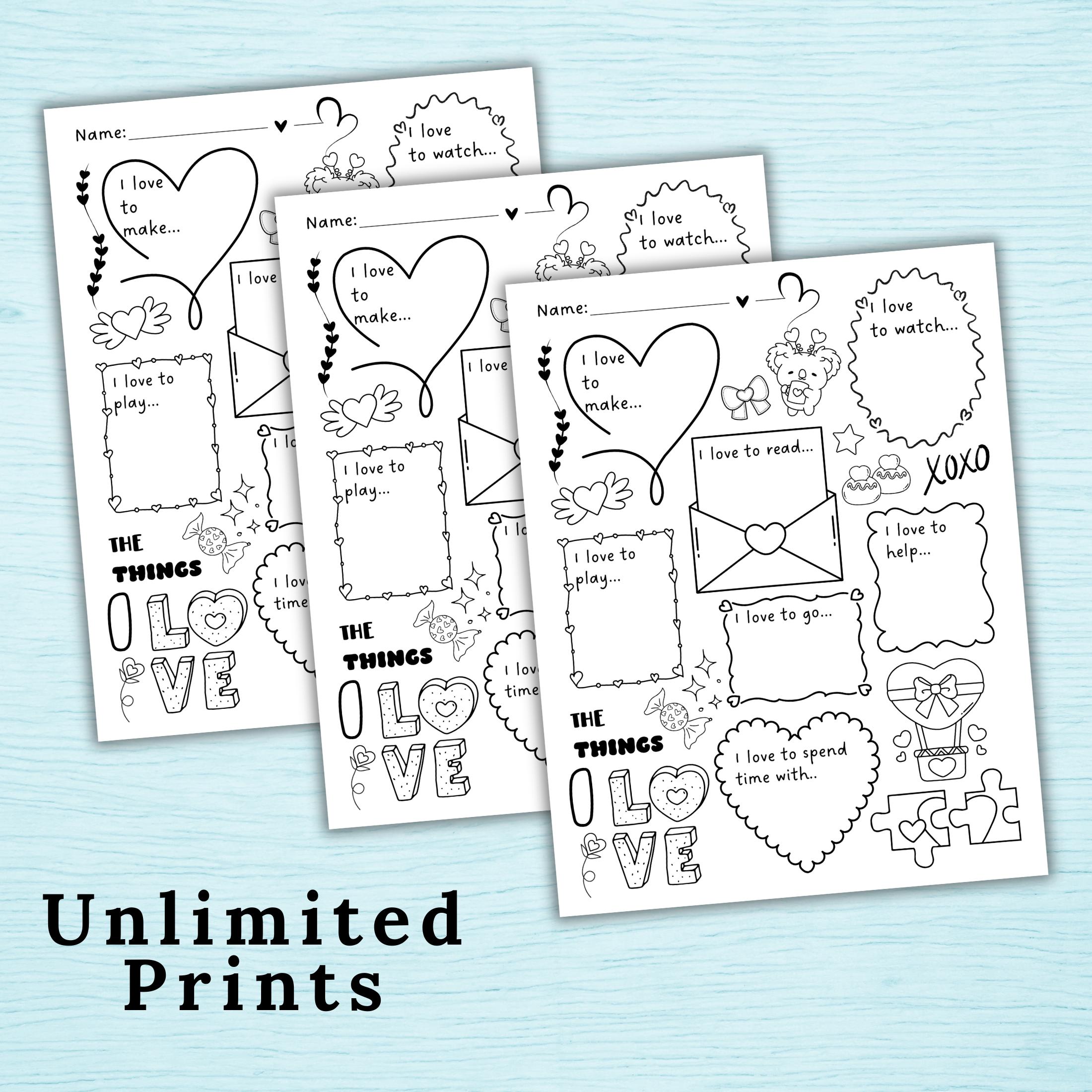 All About Me Worksheet, Valentine's Day Writing Activity, the Things I ...