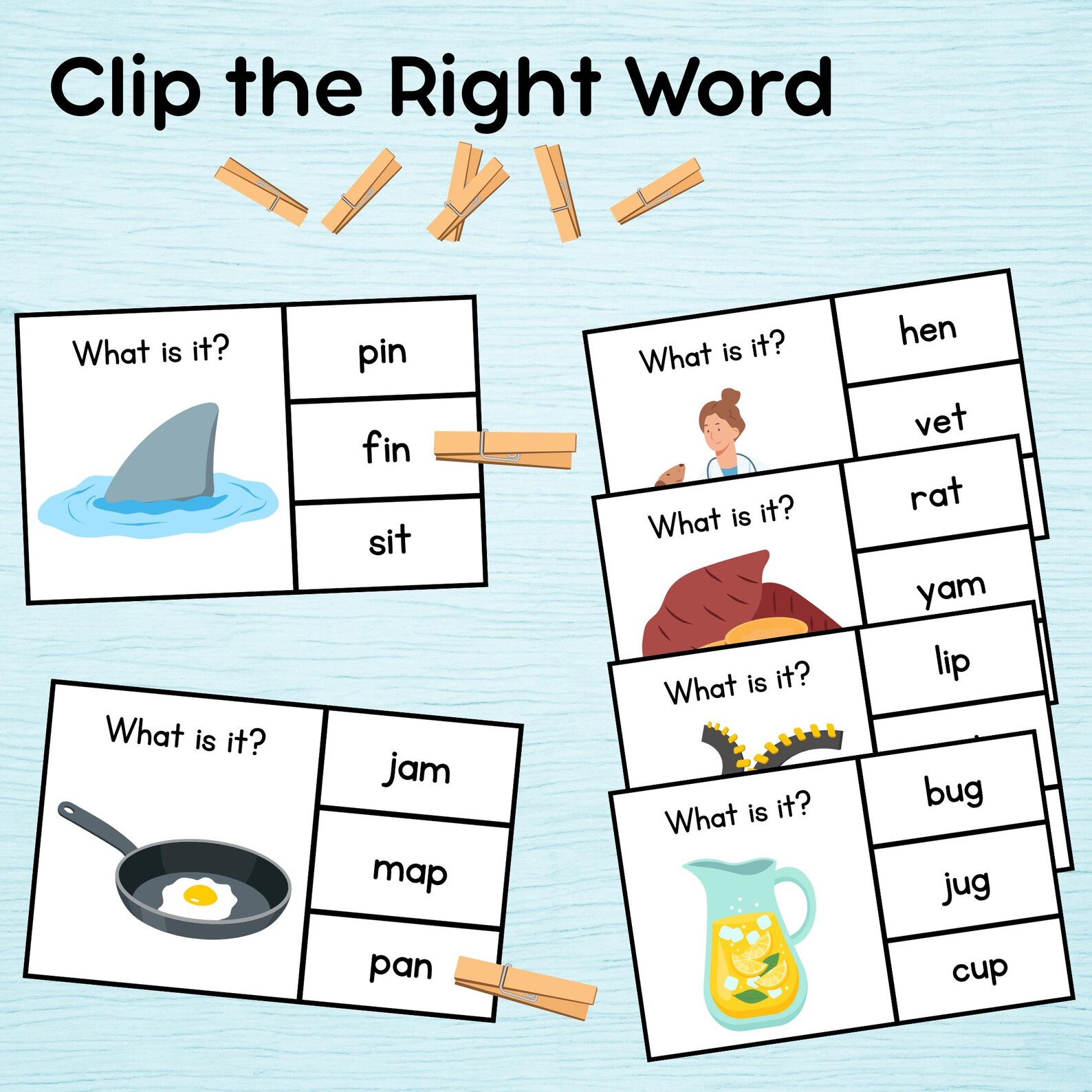 Montessori CVC Word Clip Cards – Printable Phonics Game (PDF) - Etsy