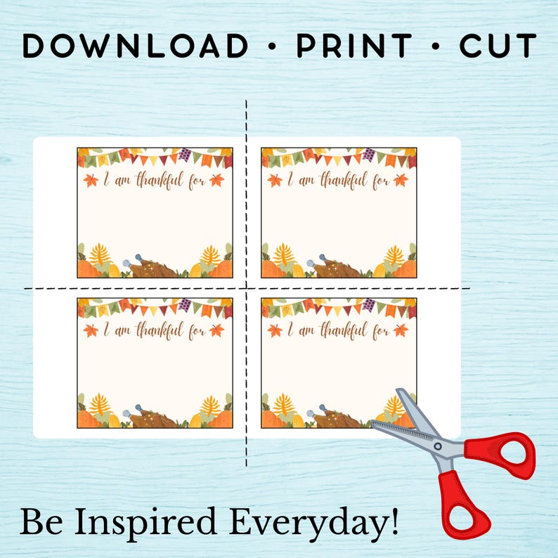 I Am Thankful For, Thanksgiving Gratitude Cards, Kids' Activity ...