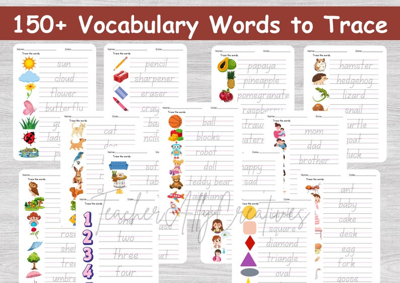 Printable Word Tracing Workbook: Fruits, Animals, Numbers (PDF Download ...