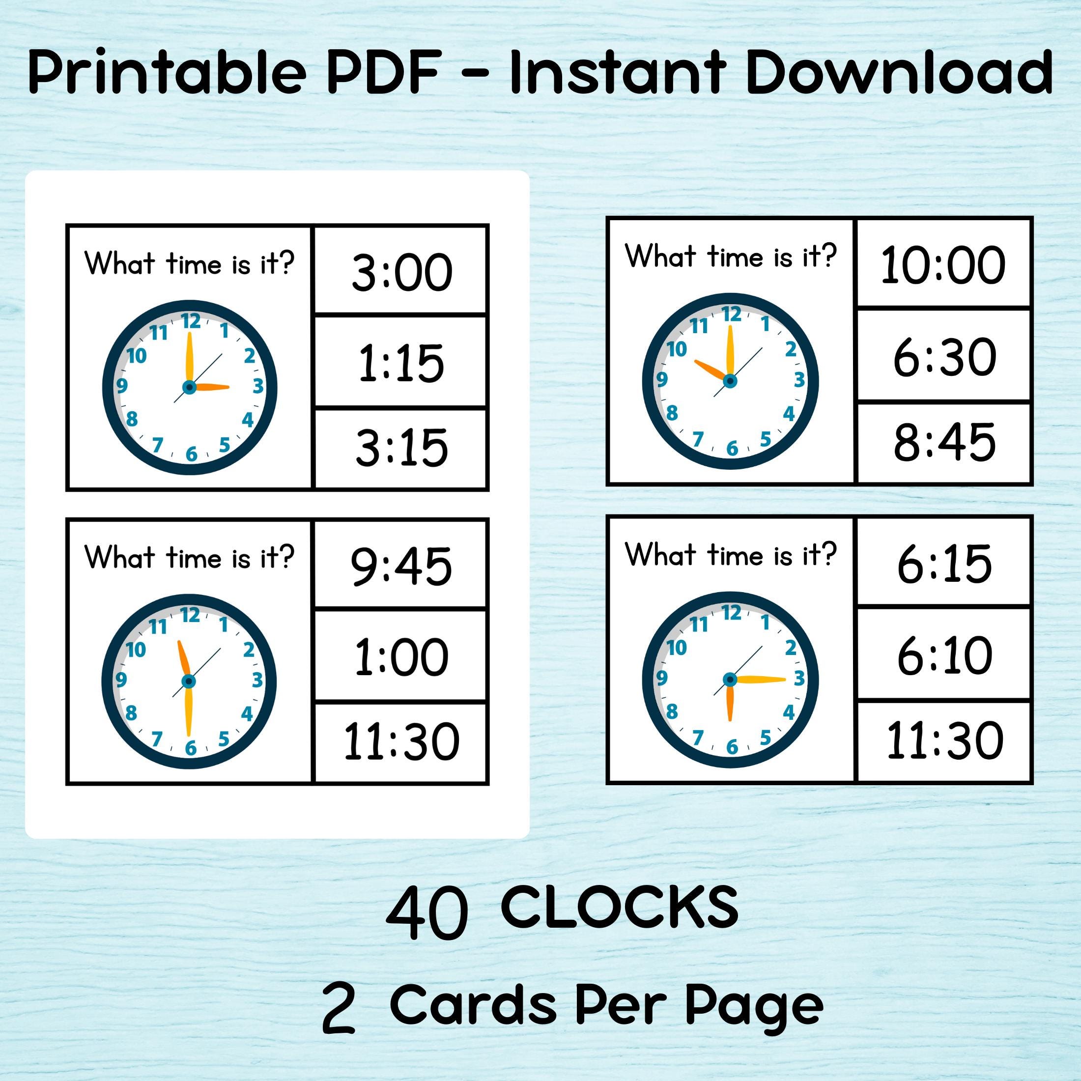 Printable Telling Time Clip Cards: Learning Time Clock Activity Binder ...