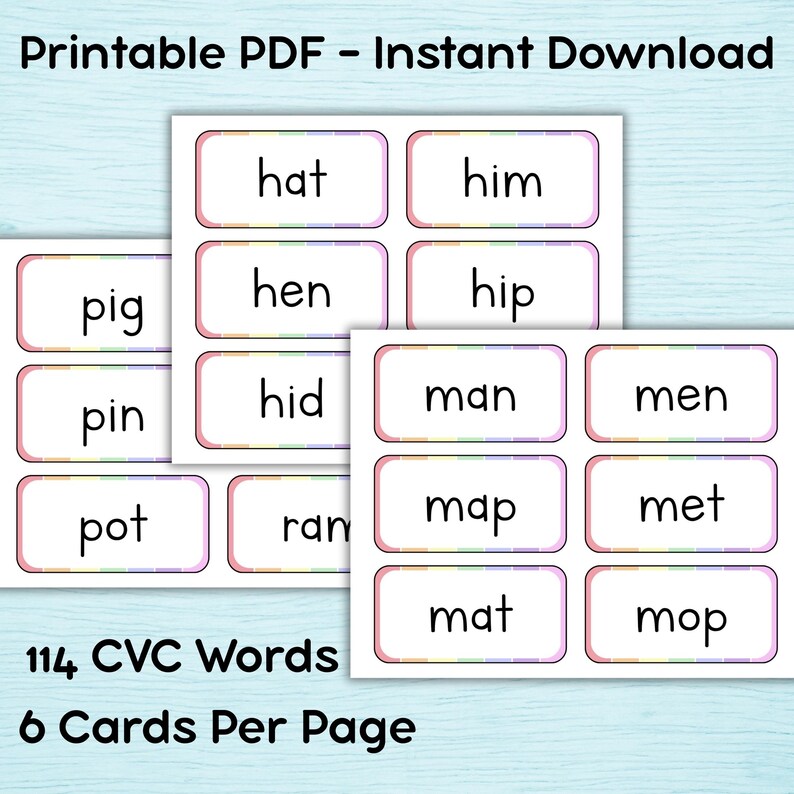 CVC Word List Flashcards: Phonics Early Reading Practice (digital ...