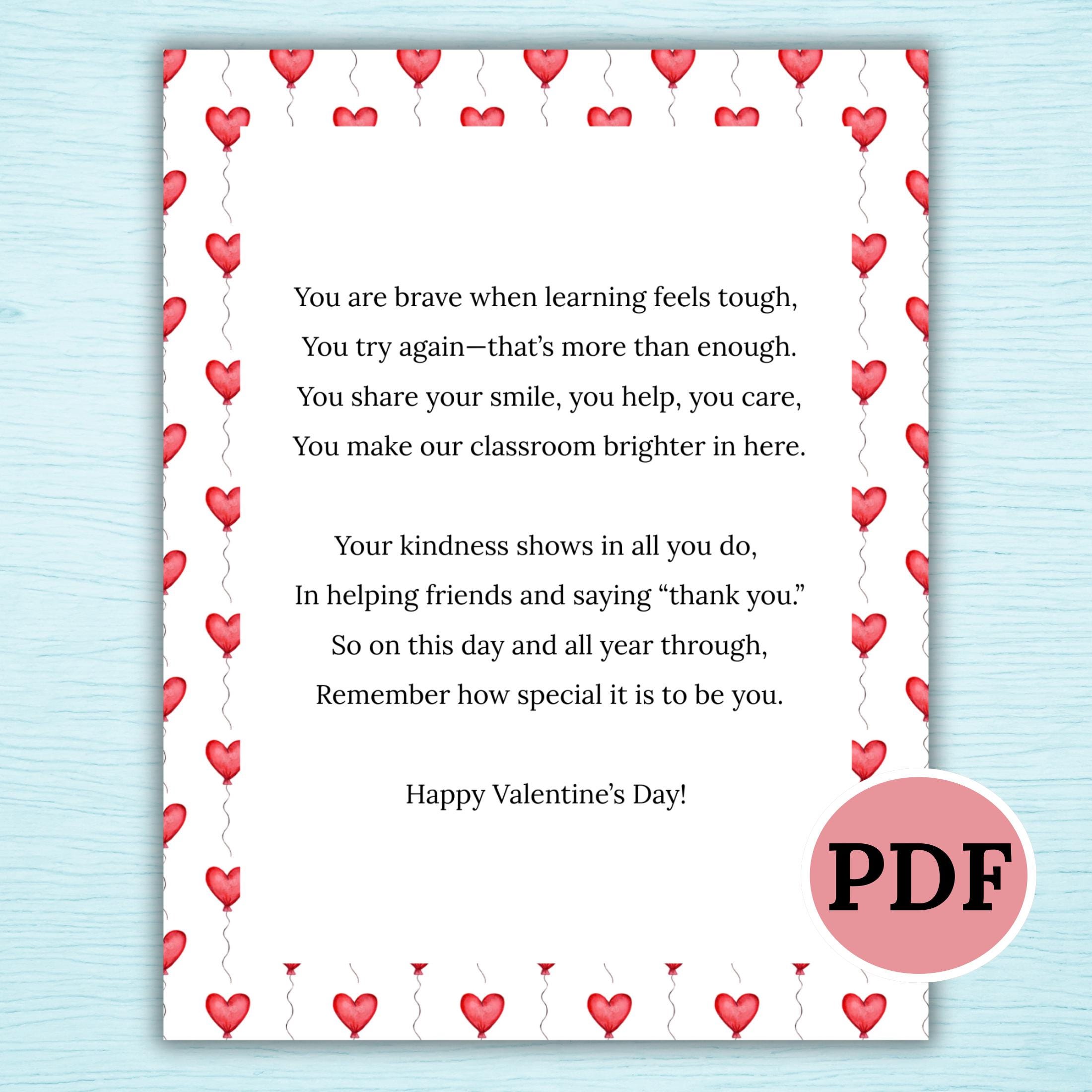 Valentine Poem Printable, Classroom Decor, Kids Valentine's Day ...
