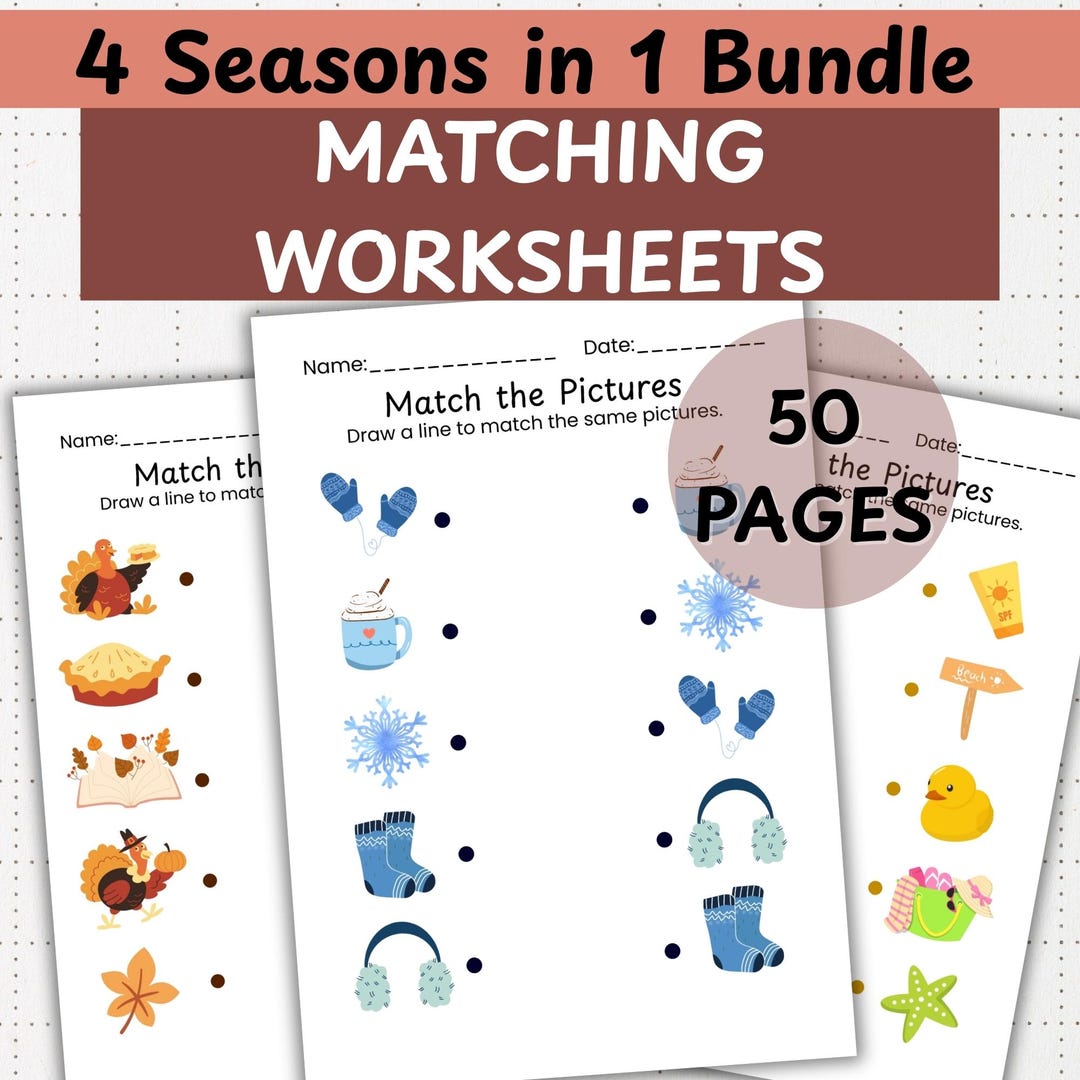 50-page Printable Seasons Matching Worksheets, Match the Picture ...