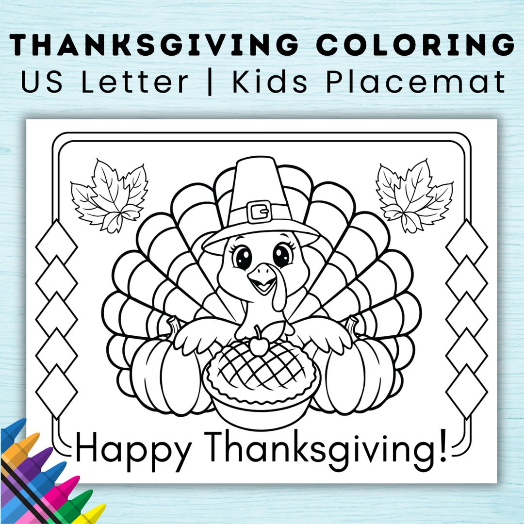 Thanksgiving Placemat Coloring Page, I Am Thankful for Activity, Turkey ...