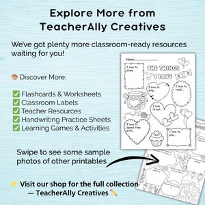 All About Me Worksheet, Valentine's Day Writing Activity, the Things I ...