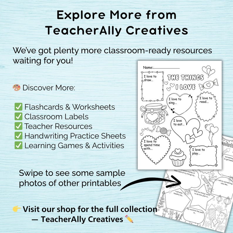 All About Me Worksheet, Valentine's Day Writing Activity, the Things I ...