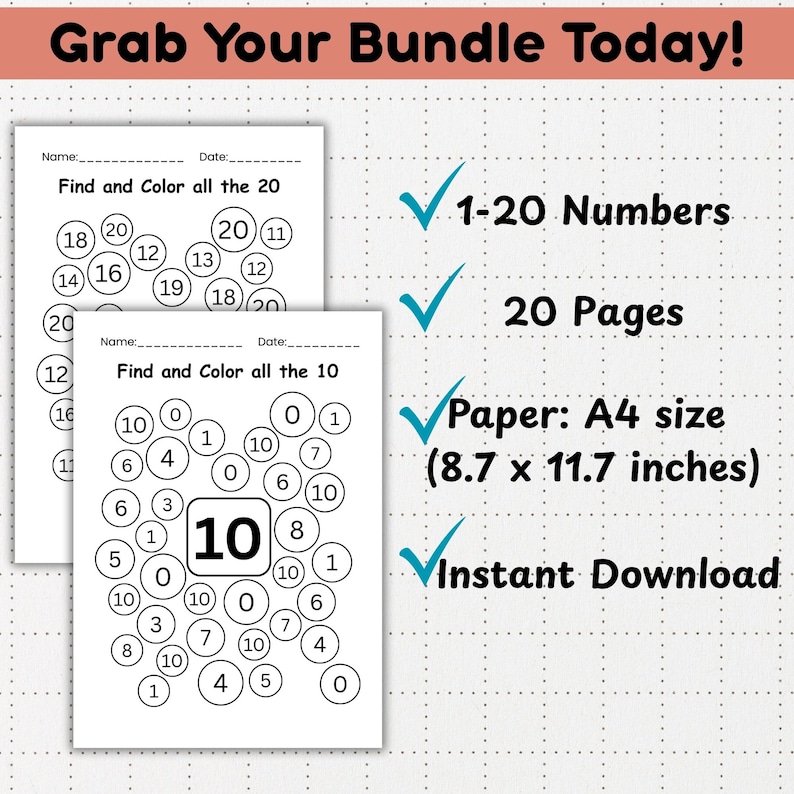 Find and Color the Number, Preschool Worksheets, Math Printable ...