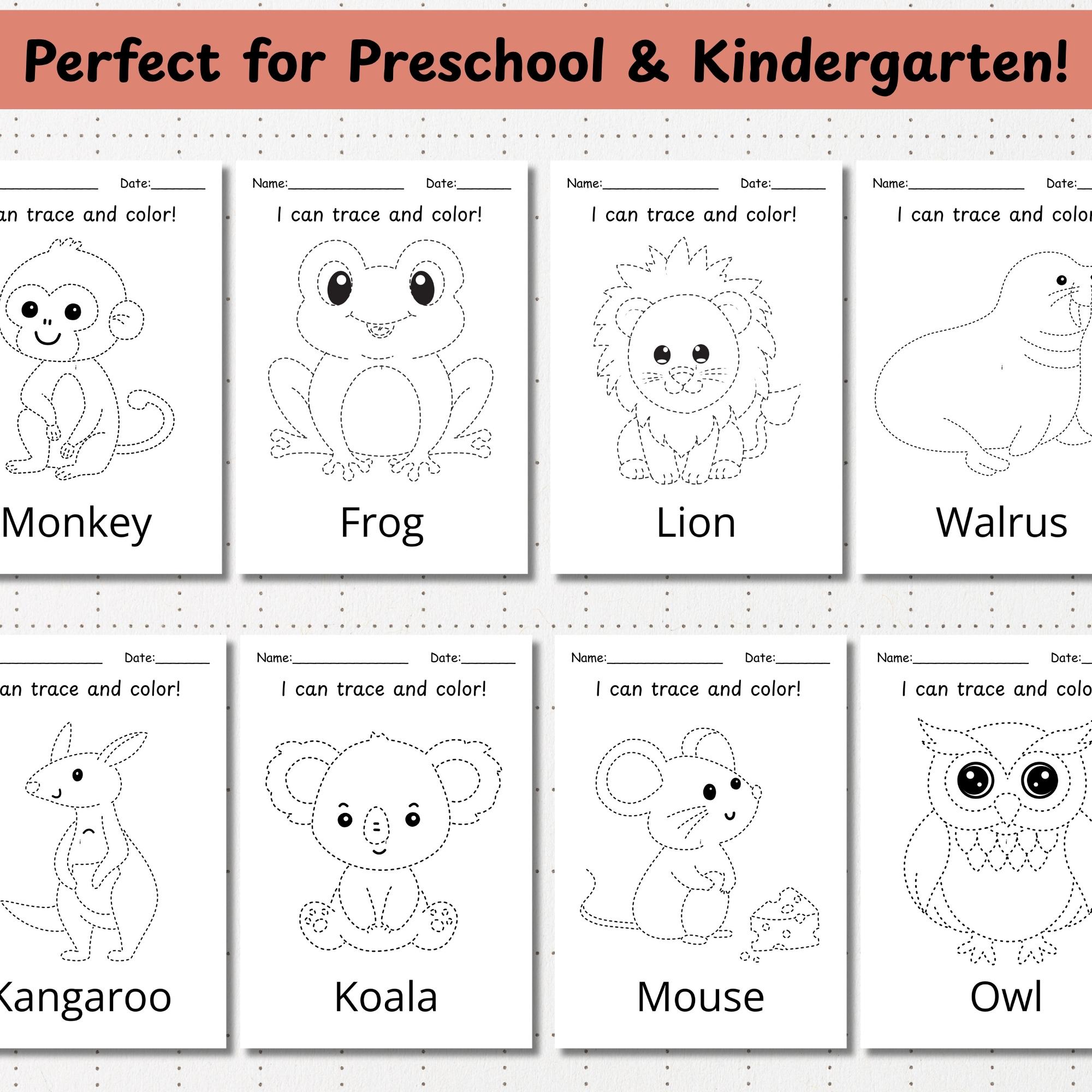 Preschool Animal Tracing and Coloring Worksheet: Handwriting Practice ...