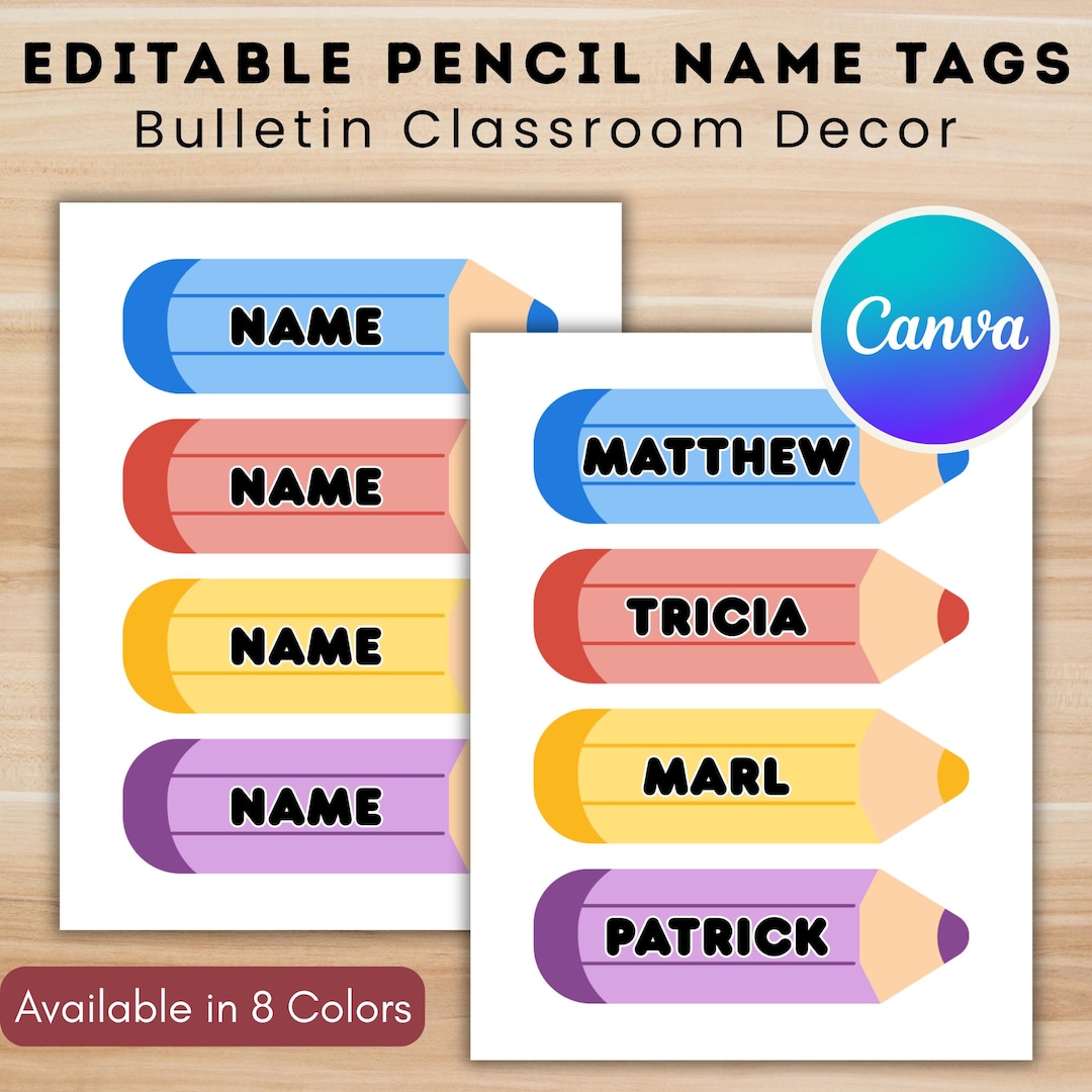 Editable Pencil Name Tags, Classroom Desk Labels, Back to School ...