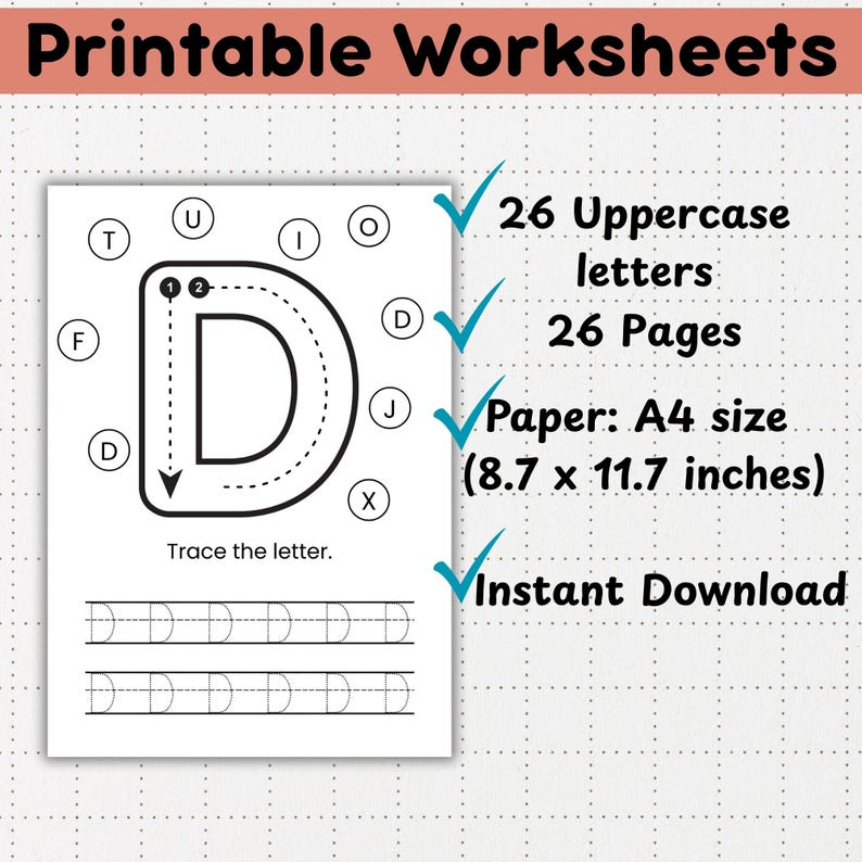 Alphabet Tracing Worksheets Uppercase Letters A–Z | Handwriting ...