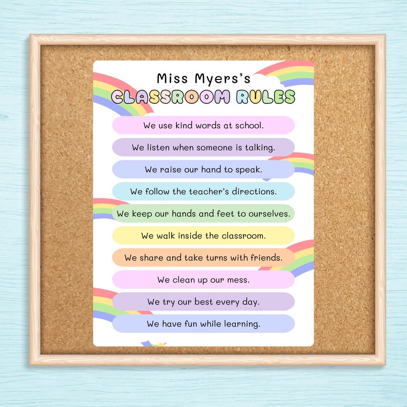 Rainbow Pastel Classroom Rules Poster, Editable Teacher Resource ...