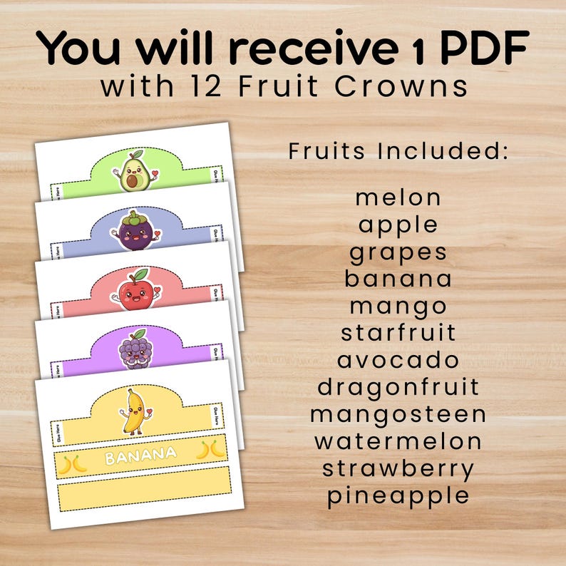 March Nutrition Month Kids Fruit Crown Headbands Printable, Healthy ...