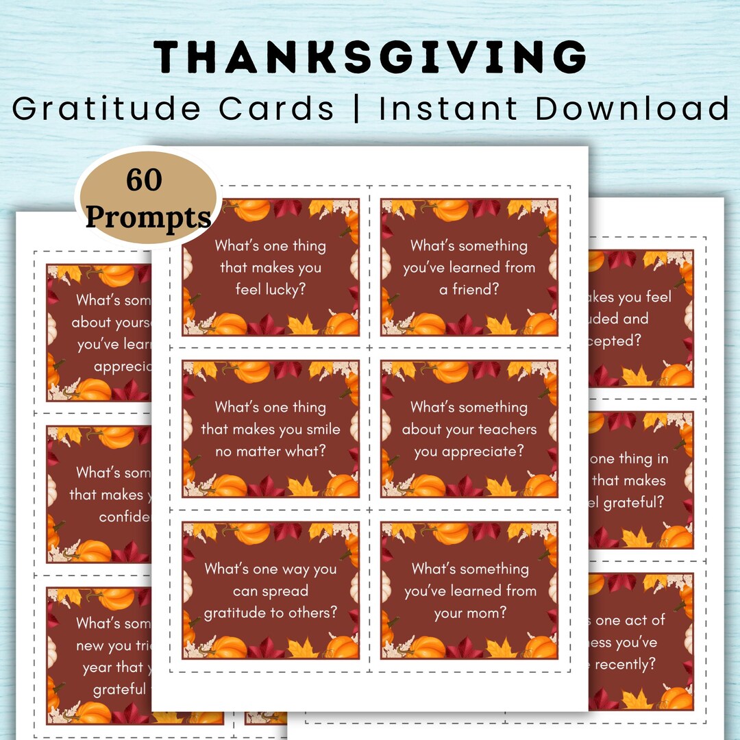 Thanksgiving Gratitude Prompts for Kids & Families, Gratitude Cards ...
