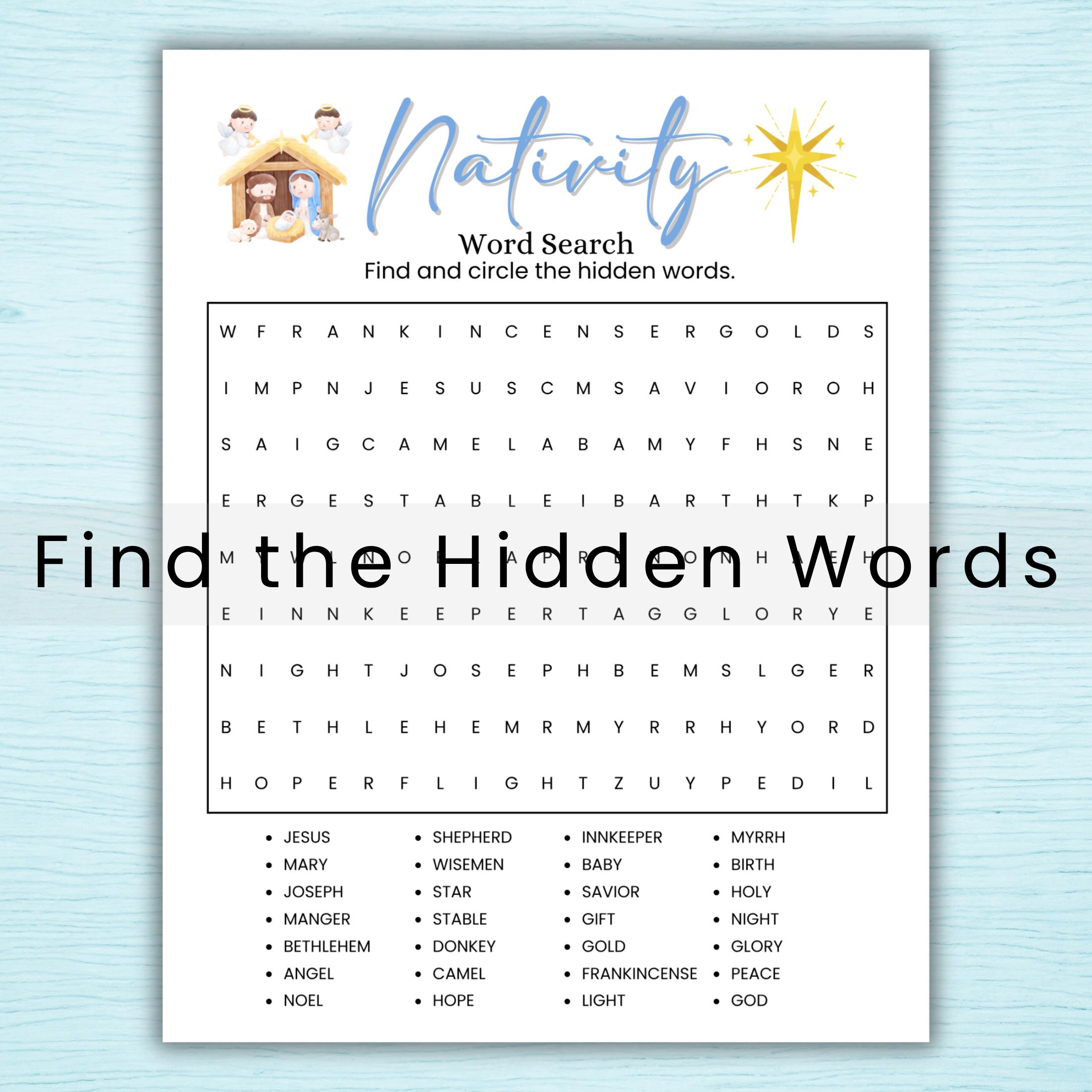 Nativity Word Search Printable: Christmas Activity for Teens & Adults ...