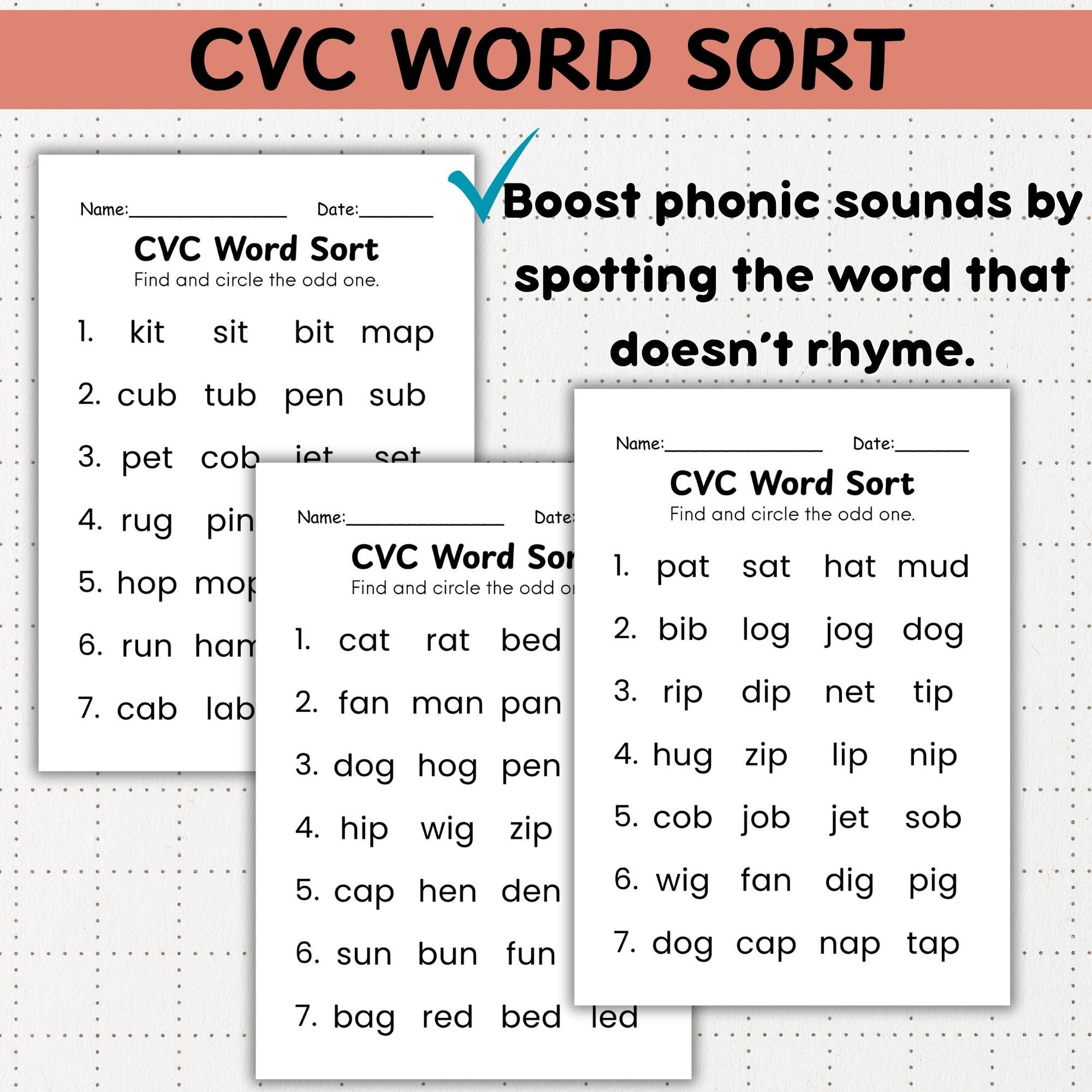 Printable CVC Word Worksheet Bundle: 70-page Phonics Activities (PDF ...