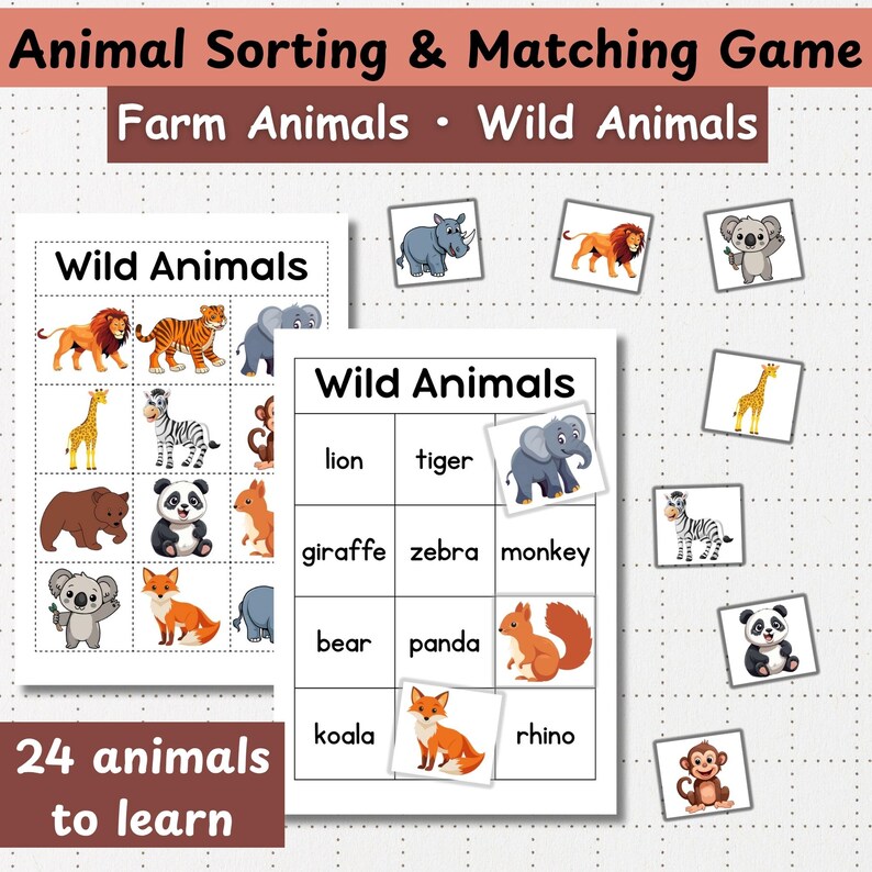 Farm & Wild Animals Sorting Game: Montessori Learning Printable (PDF ...