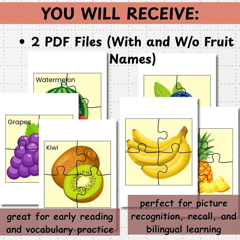 Fruit Jigsaw Puzzle: Printable Montessori Toddler Matching Game (PDF ...