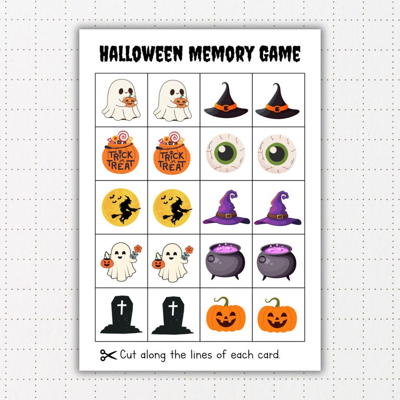 Halloween Memory Game Printable – 30 Spooky Matching Pairs for Kids ...