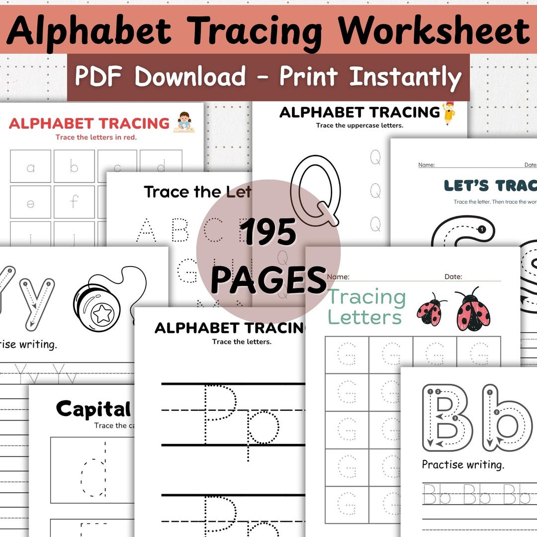 195 Alphabet Tracing Activities: Handwriting Practice for Kids (A4 PDF ...