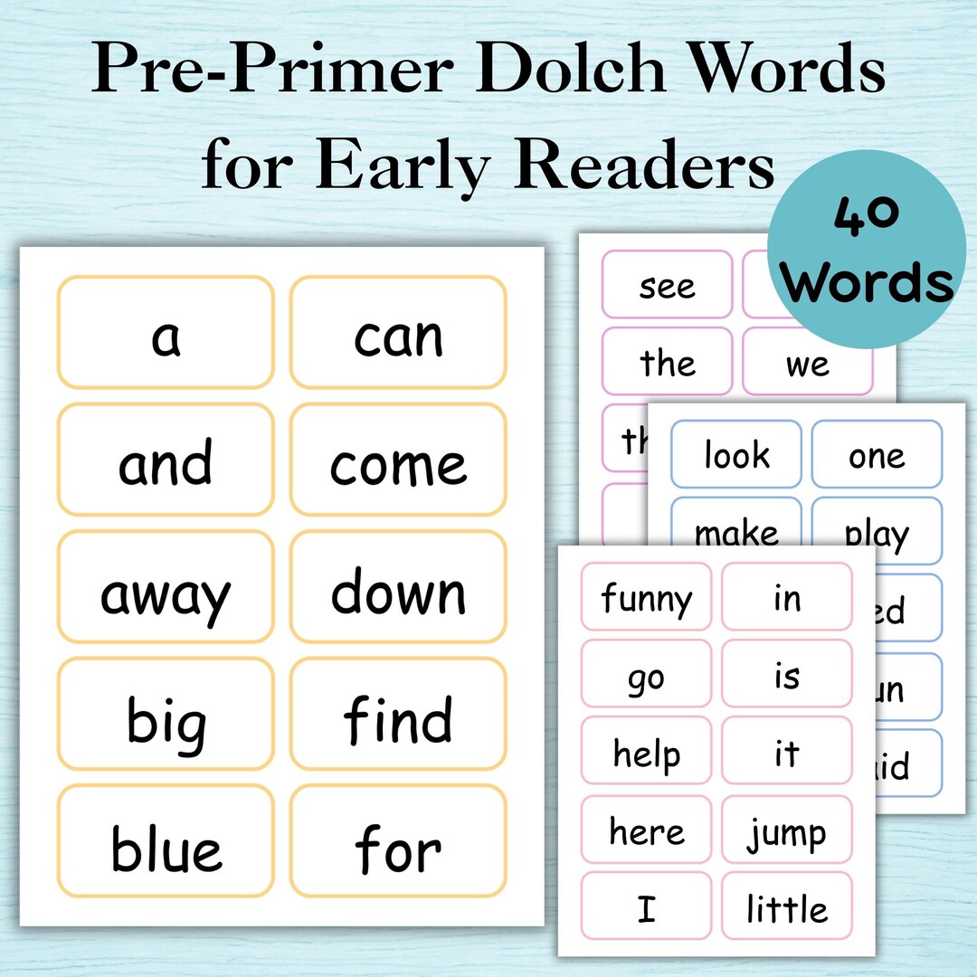 Pre-primer Dolch Sight Words Flashcards | 40 High-frequency Words for ...