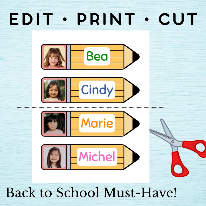 Editable Pencil Name Tags With Photo: Classroom Desk Labels (digital ...