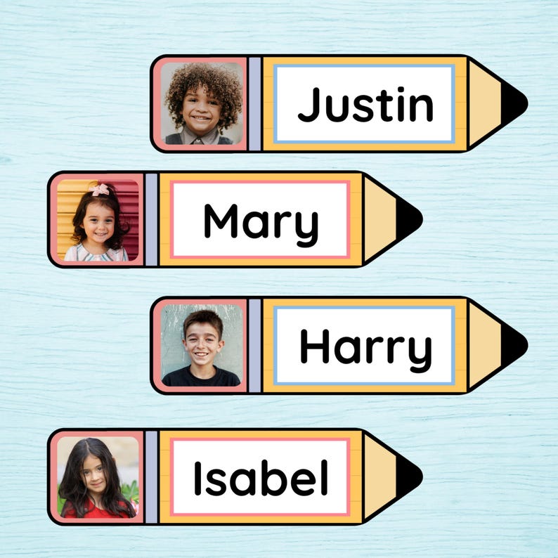 Editable Pencil Name Tags, Classroom Labels With Photos, Student Desk ...