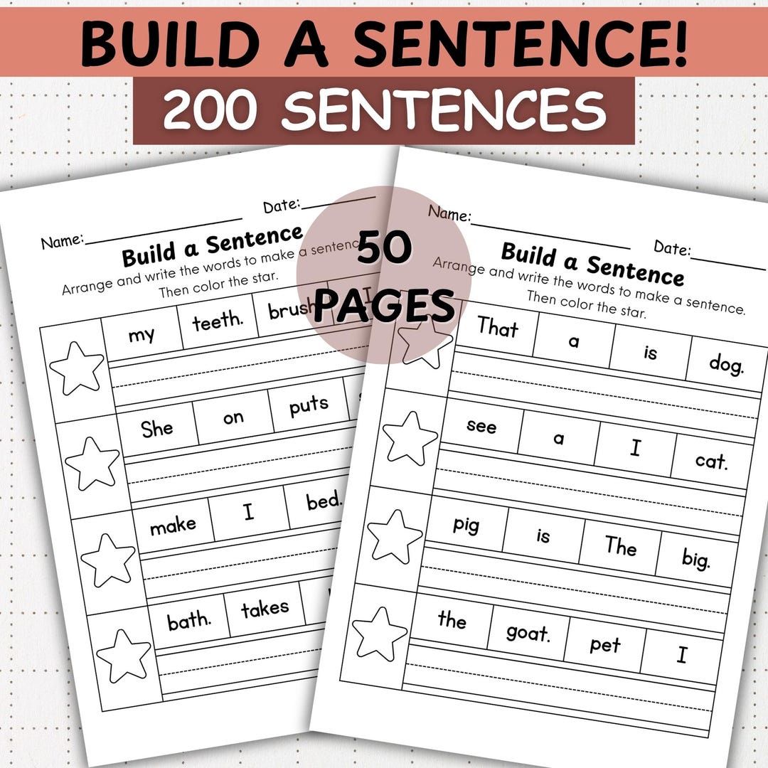 Build-a-sentence Worksheets: Literacy Activity Bundle for Kids (PDF ...