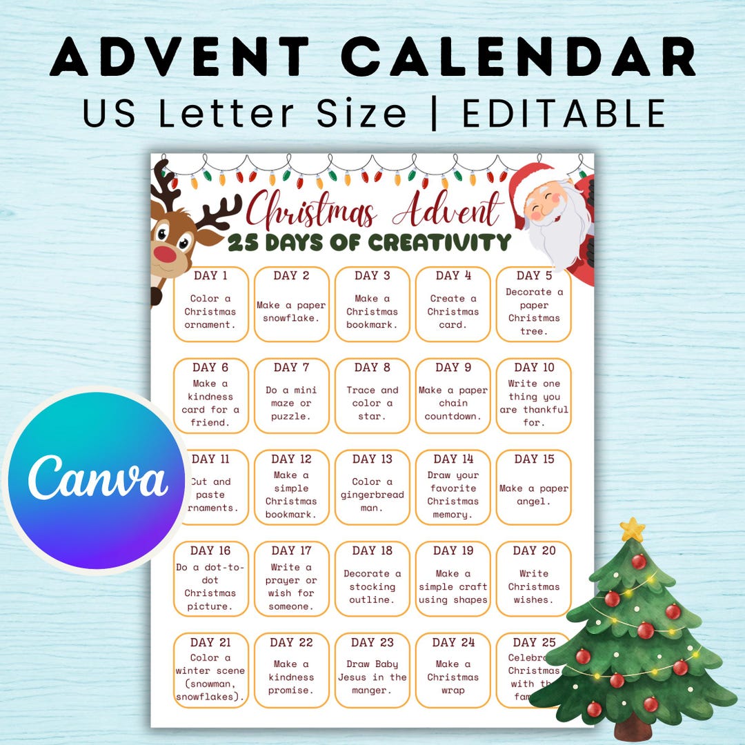 Christmas Advent Calendar, Holiday Activities, Editable Template ...